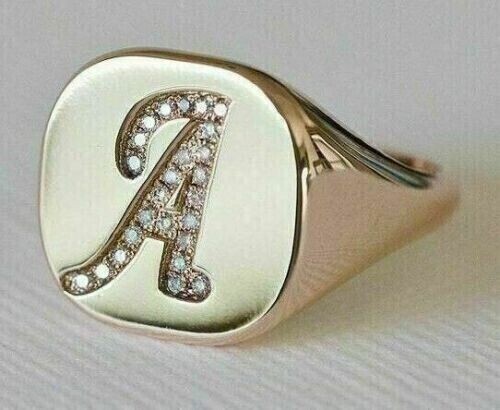 1 Ct Round Simulated Diamond 14K Yellow Gold Plated Custom Initial Band ...