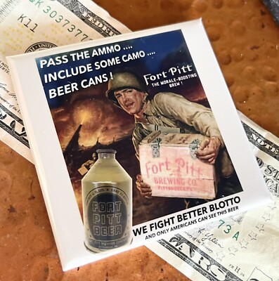 WW2 CAMO CROWNTAINER BEER CAN FORT PITT SPOOF 3”x3” FRIDGE MAGNET ...