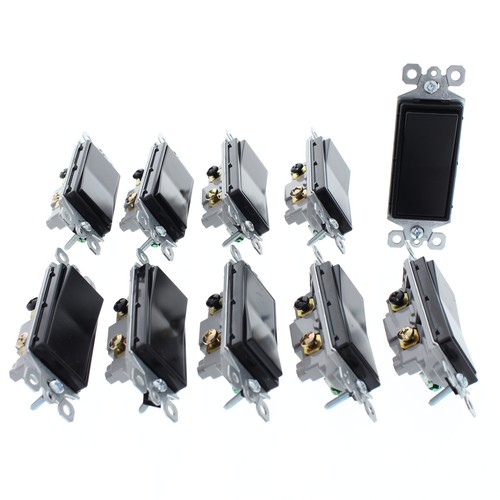 10 Pass & Seymour Black Decorator Rocker Wall Light Switches 3-Way 15A ...