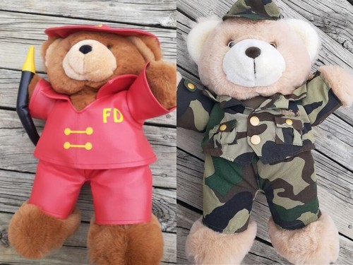 2 Dan Dee Teddy Precious Camo Military USA & Fireman Chief Firefighter ...