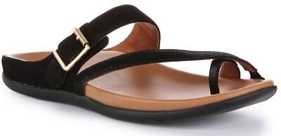 Strive Nusa Comfort Strappy Buckle Leather Sandals Black Shiny Womens ...