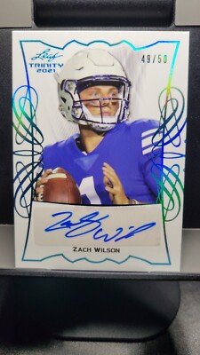 Zach Wilson 2021 Leaf Trinity Auto RC BLUE #49/50 SMALL DEFECT | eBay