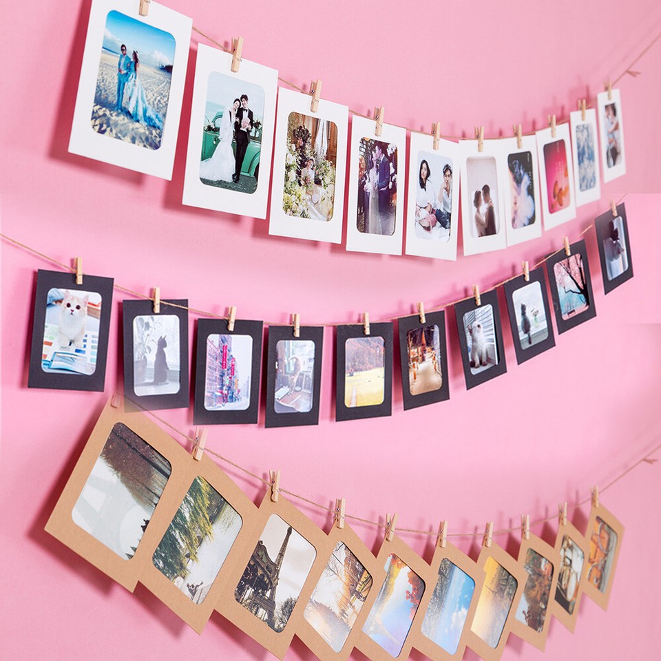10pcs DIY Hanging Album Clip Paper Photo Frame Strings Rope Clips Home ...
