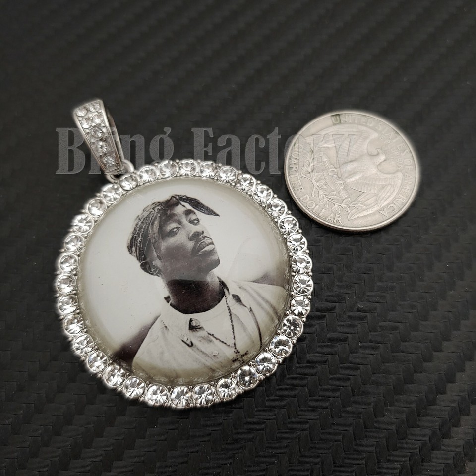 Iced Hip Hop Silver Plated Lab Diamond 2Pac Picture Frame Fashion Charm ...