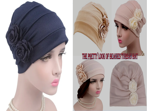 Turban Cap Hair Caps Women's Flower Headwear Beanies Solid Navy Blue ...