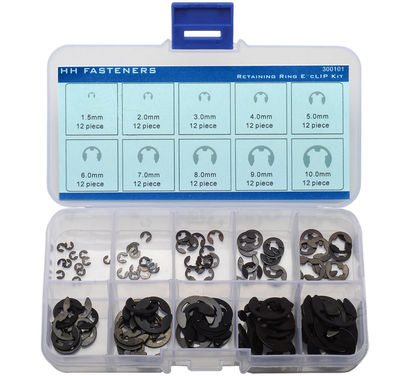 External Retaining Ring E-Clip Assortment Set Pack of 120-piece Spring ...