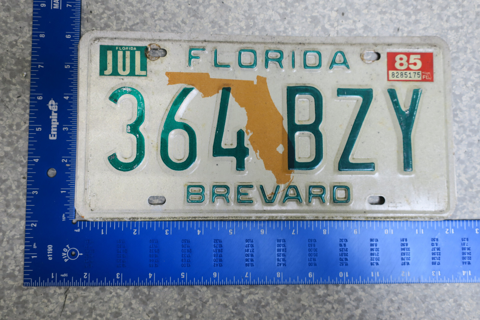 1985 85 FLORIDA FL LICENSE PLATE TAG # 364 BZY BREVARD COUNTY NATURAL ...
