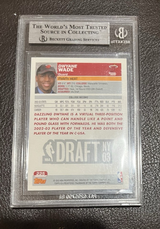DWAYNE WADE 2003 Topps Rookie Card RC #225 Draft Pick BGS 9 Mint MIAMI ...