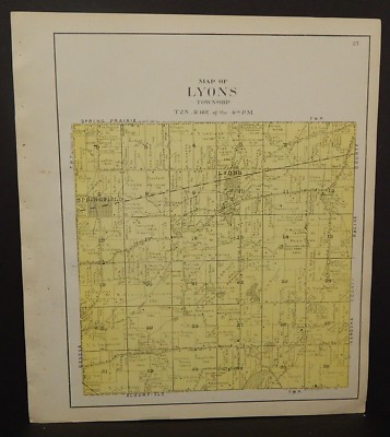 Wisconsin Walworth Map Lyons Township 1921 J21#73 | eBay