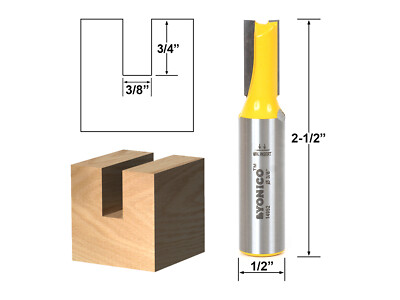 3/8" Diameter X 3/4" Height Straight Router Bit - 1/2" Shank - Yonico ...