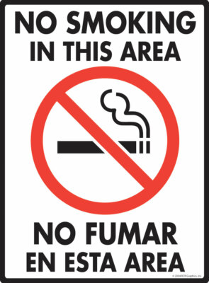 No Smoking in This Area No Fumar En Esta Area Exterior Aluminum Sign ...