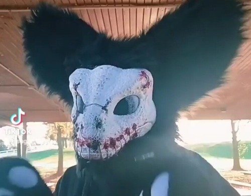 Black And White Bloody Metal Stitched Furred Dino Mask With Piercings ...