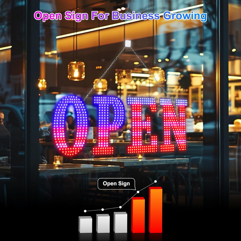 Flashing LED Open Signs for Business, 30"X10" Large Open LED Sign with ...