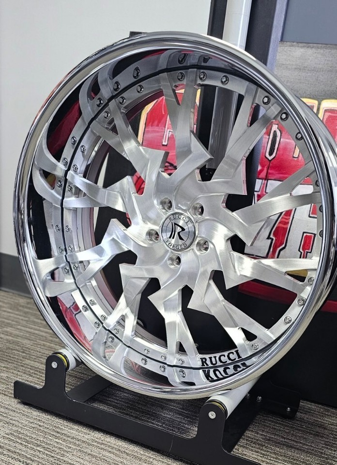 24" Silver Brushed Face & Chrome 2pc Rucci Flip 5x120 Wheels Rims ...