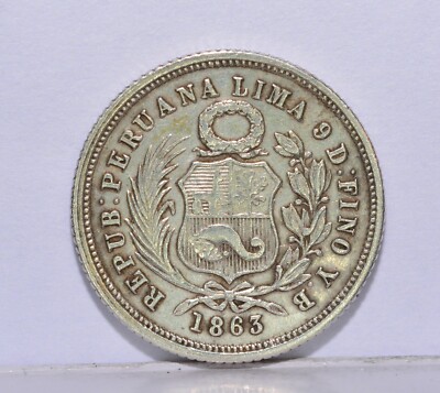 1863 YB Peru 1 Un Dinero Silver Coin - KM #190 - Beautiful Coin! | eBay