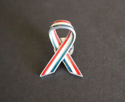 Red White Blue Enamel Ribbon Pin Silver tone Made USA | eBay
