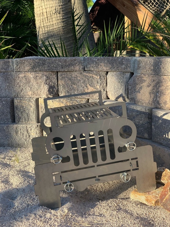 Jeep Fire Pit BBQ Grill Portable Stainless Steel Outdoor Camping Back ...