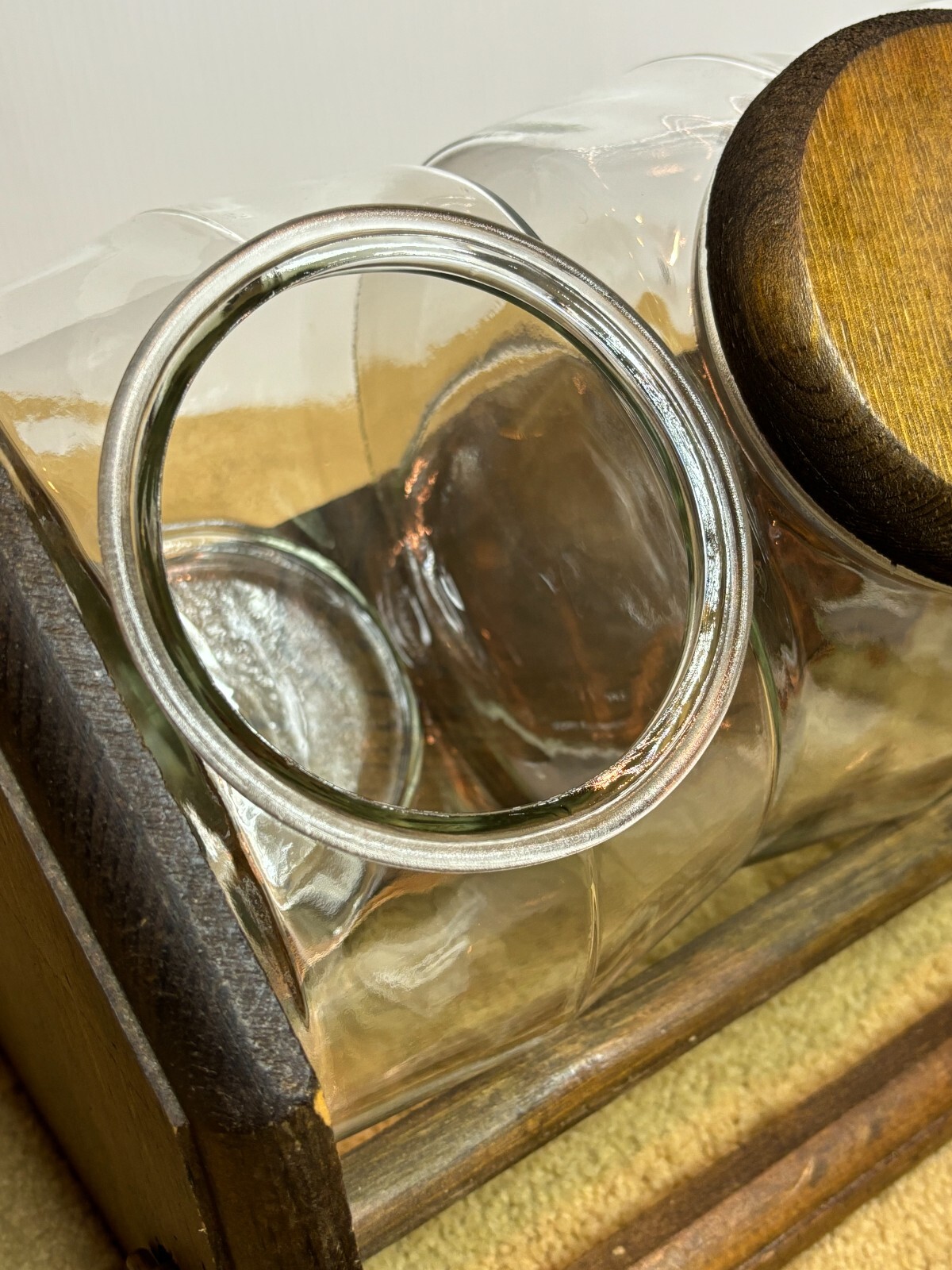 Vintage 70s 80s MCM USA Made Knock on Wood Glass Candy Jar Bar Canister ...