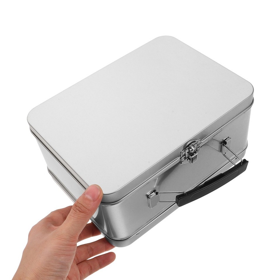 Tin Storage Box with Handle - Retro Metal Tin Box Container ...