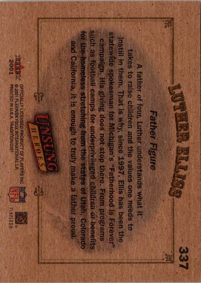 2001 Fleer Tradition Luther Elliss #337 Detroit Lions Football Card | eBay