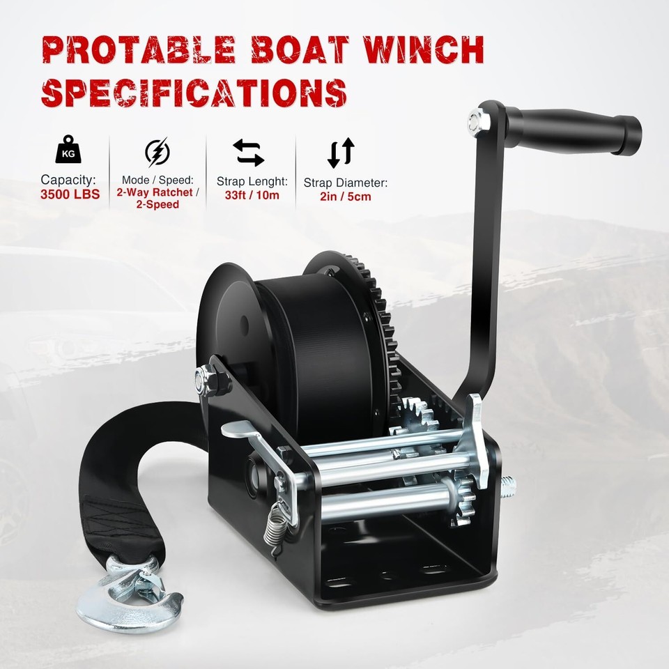 Nilight Boat Trailer Winch 3500 LBS Hand Crank Winch Heavy Duty Boat ...