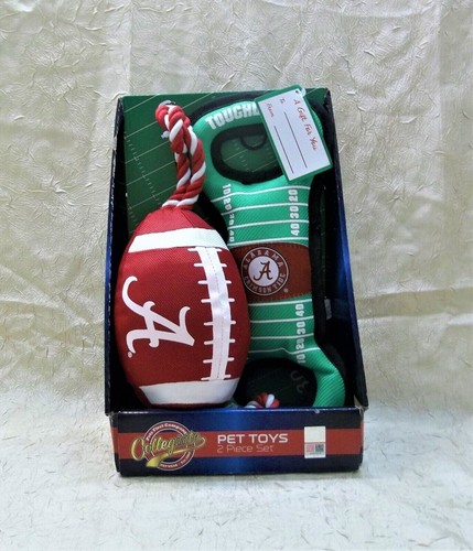 University of Alabama Two Dog Toys Football with Rope & Pull Toy w ...