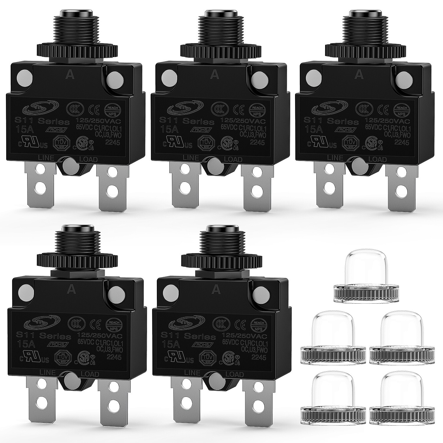 Push Button Circuit Breaker T Tocas 5-Pack Push Button Reset Circuit ...