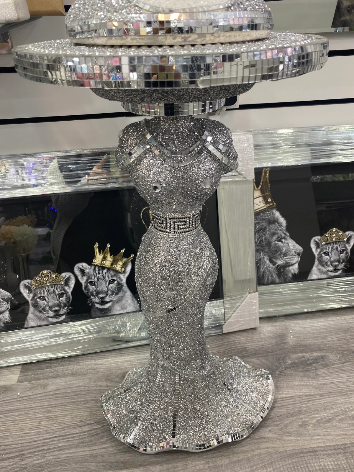 Silver Mirrored Side Table Modern Plant Stands Bed Side Sparkle End ...