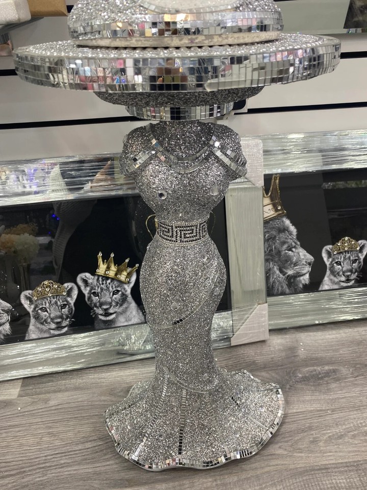 Silver Mirrored Side Table Modern Plant Stands Bed Side Sparkle End ...