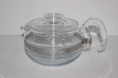 Vintage Pyrex Flameware 8446 B Glass 6 Cup Coffee Tea Pot w/ Lid Handle ...