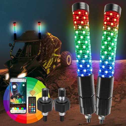 Fat 1FT Lighted Spiral LED Whip Antenna w/RGB & Remote For ATV Polaris ...