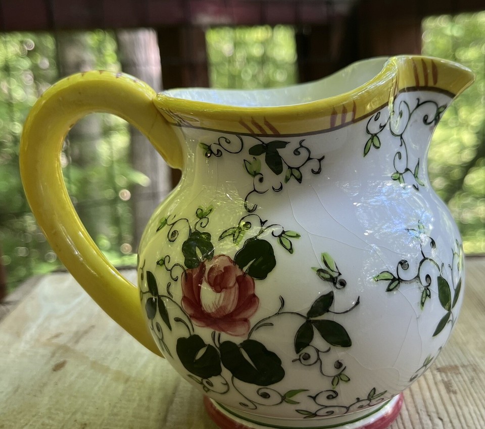 PY Rooster and Roses Pitcher / Large Creamer 4.5" Early Provincial ...