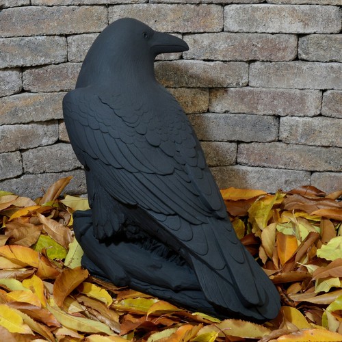 Cast Stone Cement Large Raven Crow Bird Concrete Outdoor Garden Statue ...