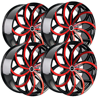 (4) Strada S61 Huracan 22x9.5 5x115/5x120 +15mm Black/Red Wheels Rims ...