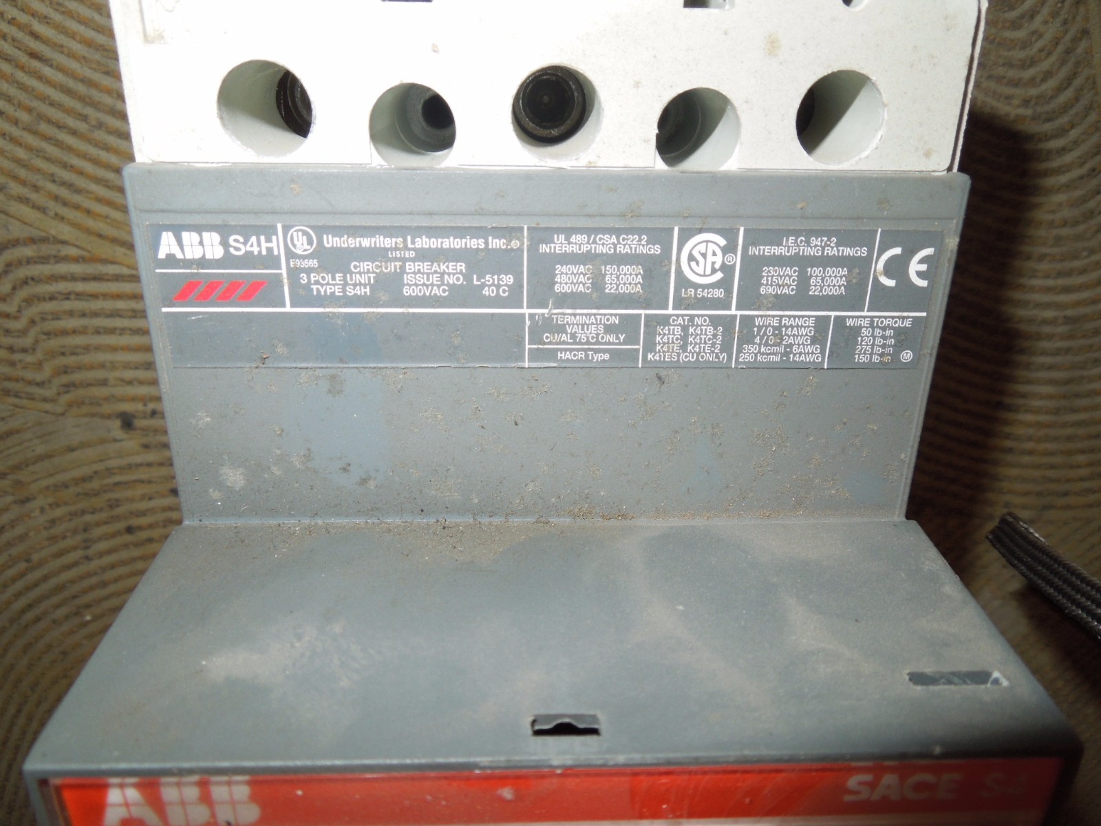 ABB SACE S4 S4H 250A 3P 600V Breaker w/ Handle/Shaft/Mechanism & PR211 ...