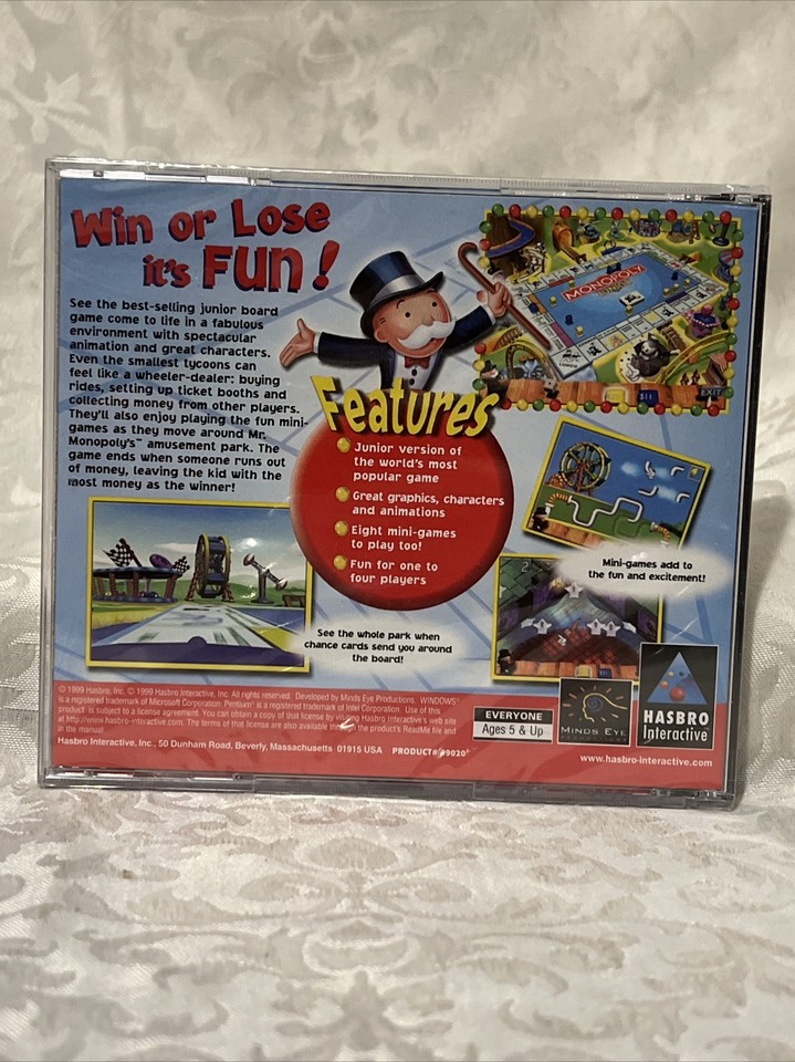 Vintage 1999 PC-CD ROM Monopoly Junior Hasbro NEW Sealed Jewel Case ...