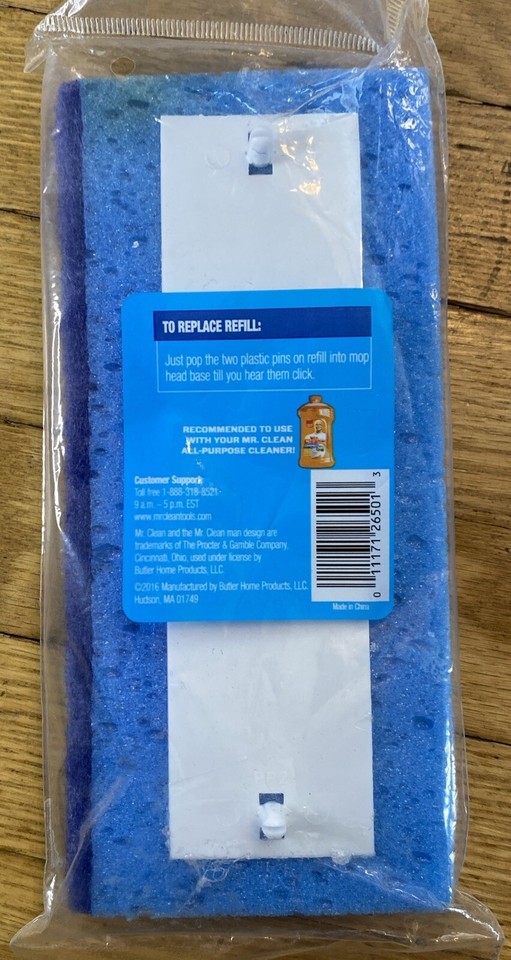 Mr. Clean Sponge Mop With Scrubber Refill Blue Snap On New Sealed ...