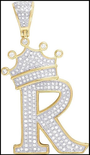 14K 2-Tone Gold FN 3CT Round Lab-Created Diamond Initial Letter R Crown ...