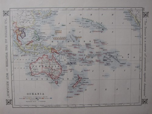 1912 MAP ~ OCEANIA POLYNESIA AUSTRALIA PHILIPPINE ISLANDS NEW ZEALAND ...