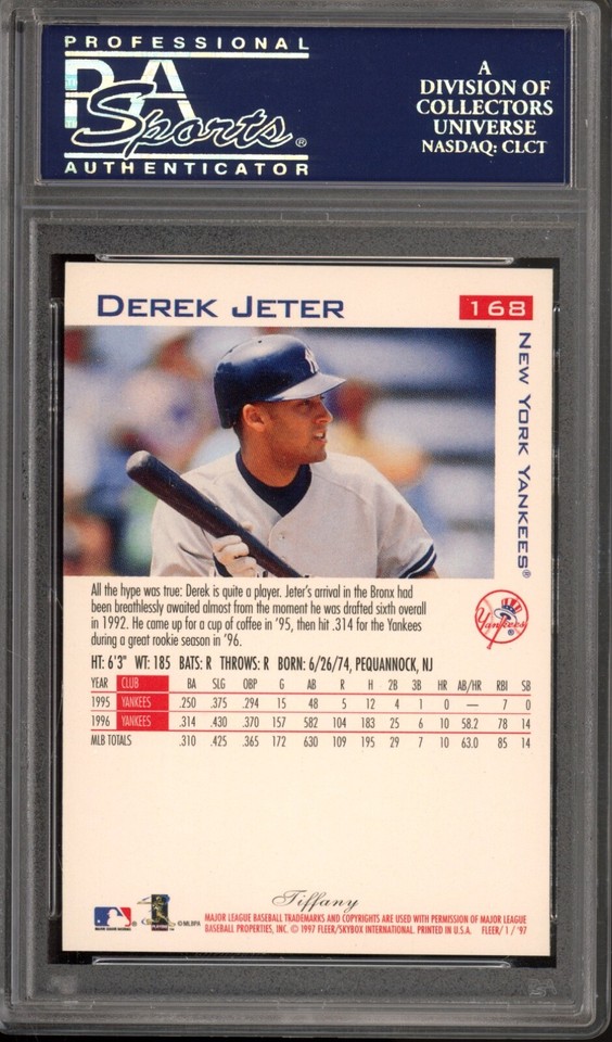 1997 Fleer Tiffany #168 Derek Jeter PSA 8 New York Yankees HOF Baseball ...