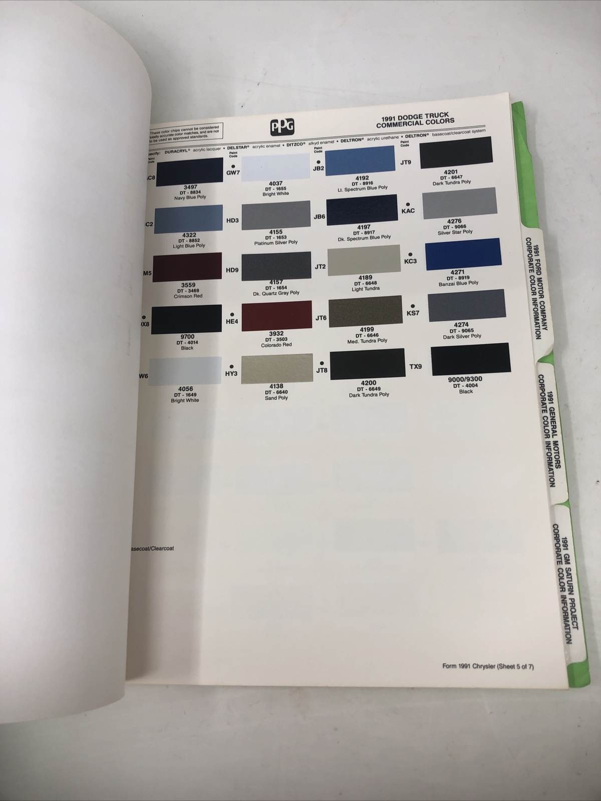 PPG 1991 CORPORATE GM FORD CHRYSTLER COLOR INFORMATION BOOKLET MANUAL ...