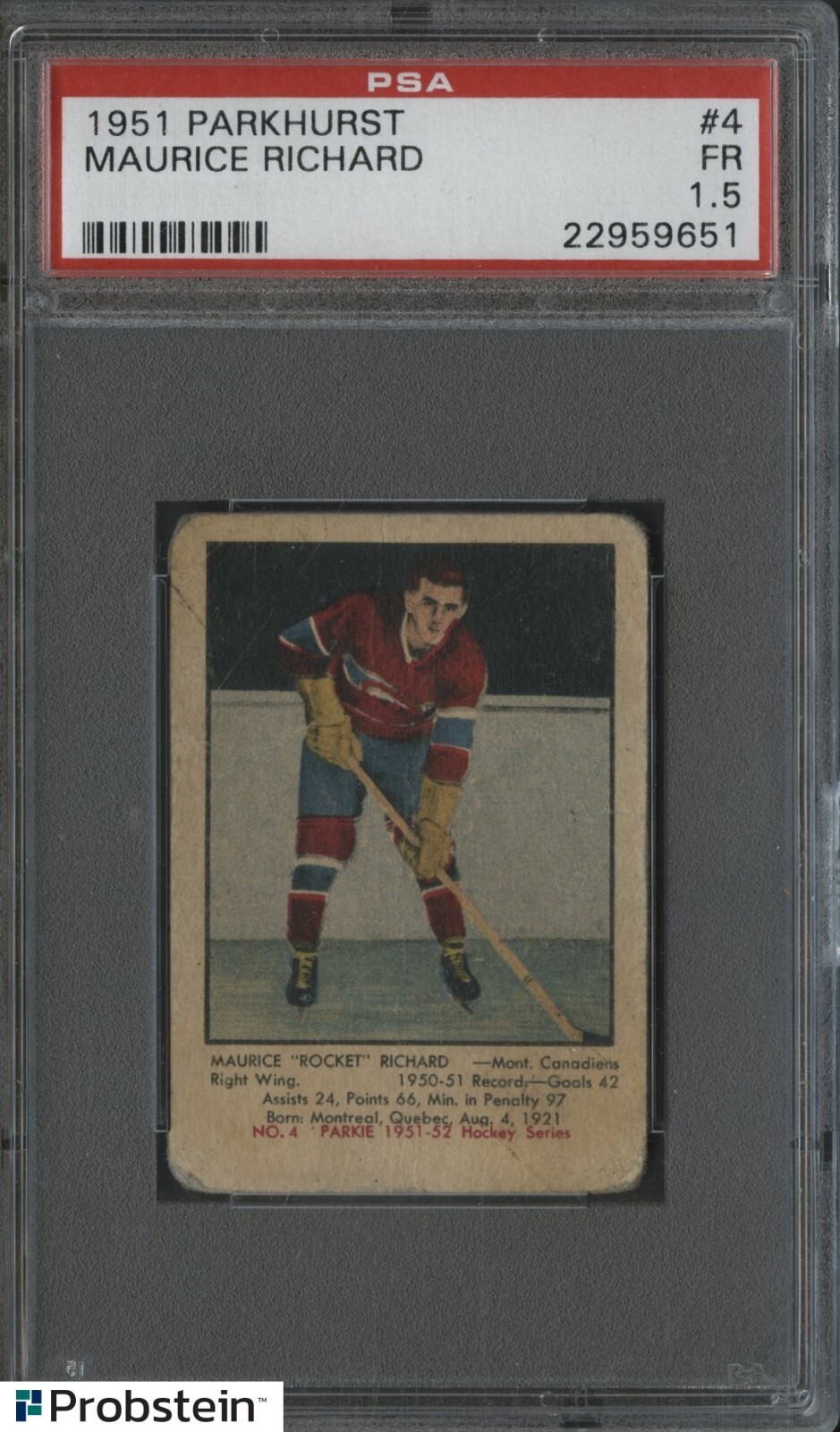 1951 Parkhurst Hockey #4 Maurice Richard Canadiens RC Rookie HOF PSA 1. ...