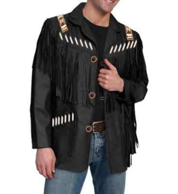 Men Traditional Western jacket Native Classic Suede Leather Black ...