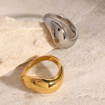 Stainless Steel Curved Band Ring Polished Geometric Minimal Women's ...