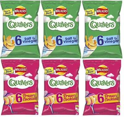 WALKERS CRISPS QUAVERS PRAWN COCKTAIL SALT & VINEGAR MULTIPACKS 6 PACK ...