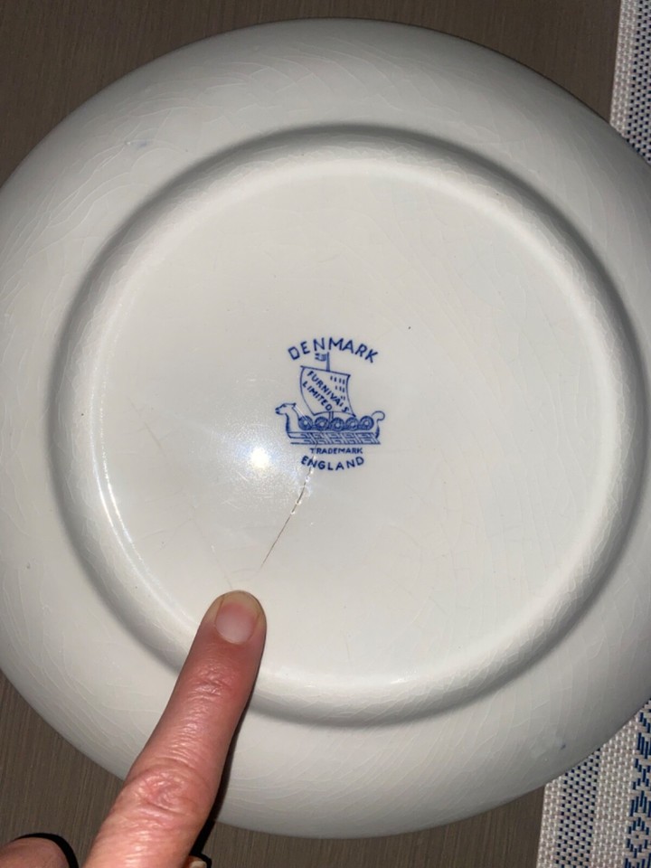 X3 Vintage FURNIVALS Blue Denmark 10" Dinner Plates Large China Plate ...