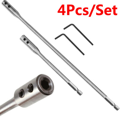 4 Piece Flat Wood Bit Extension Bar Set Extension Shank 6" (150mm ...