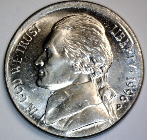 1996 ERROR OFF CENTER Jefferson Nickel BU + Coin NICE Broad Strike O/C ...