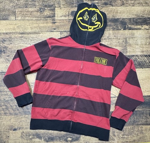 Vtg Volcom Nirvana Face Mask Hoodie L Red Striped Full Zip Y2k Grunge ...