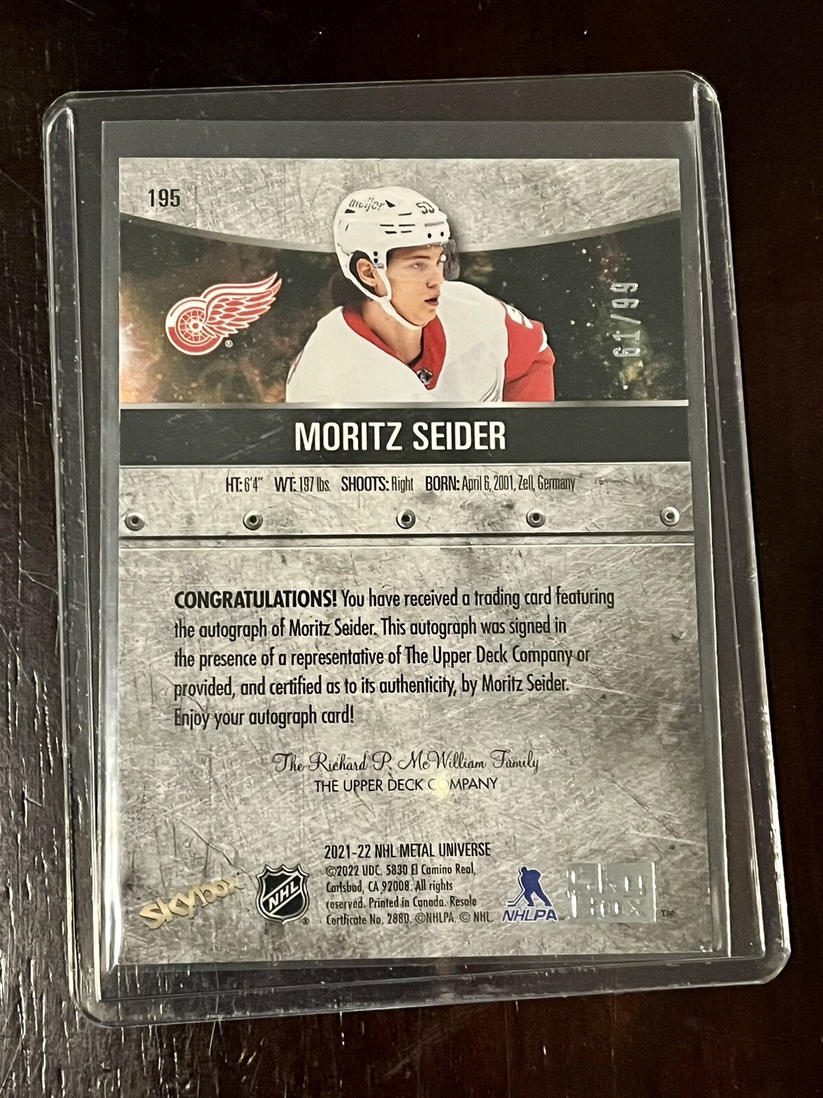 2021-22 Upper Deck Skybox Metal Universe MORITZ SEIDER Silver Rookie ...